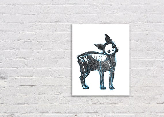 Hand Drawn French Bulldog Skeleton Print 8x10 and 5x7 Prints - Etsy