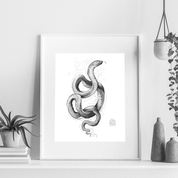 Snake Spirit Print Pencil Drawing of a Ghost Snake in Black - Etsy