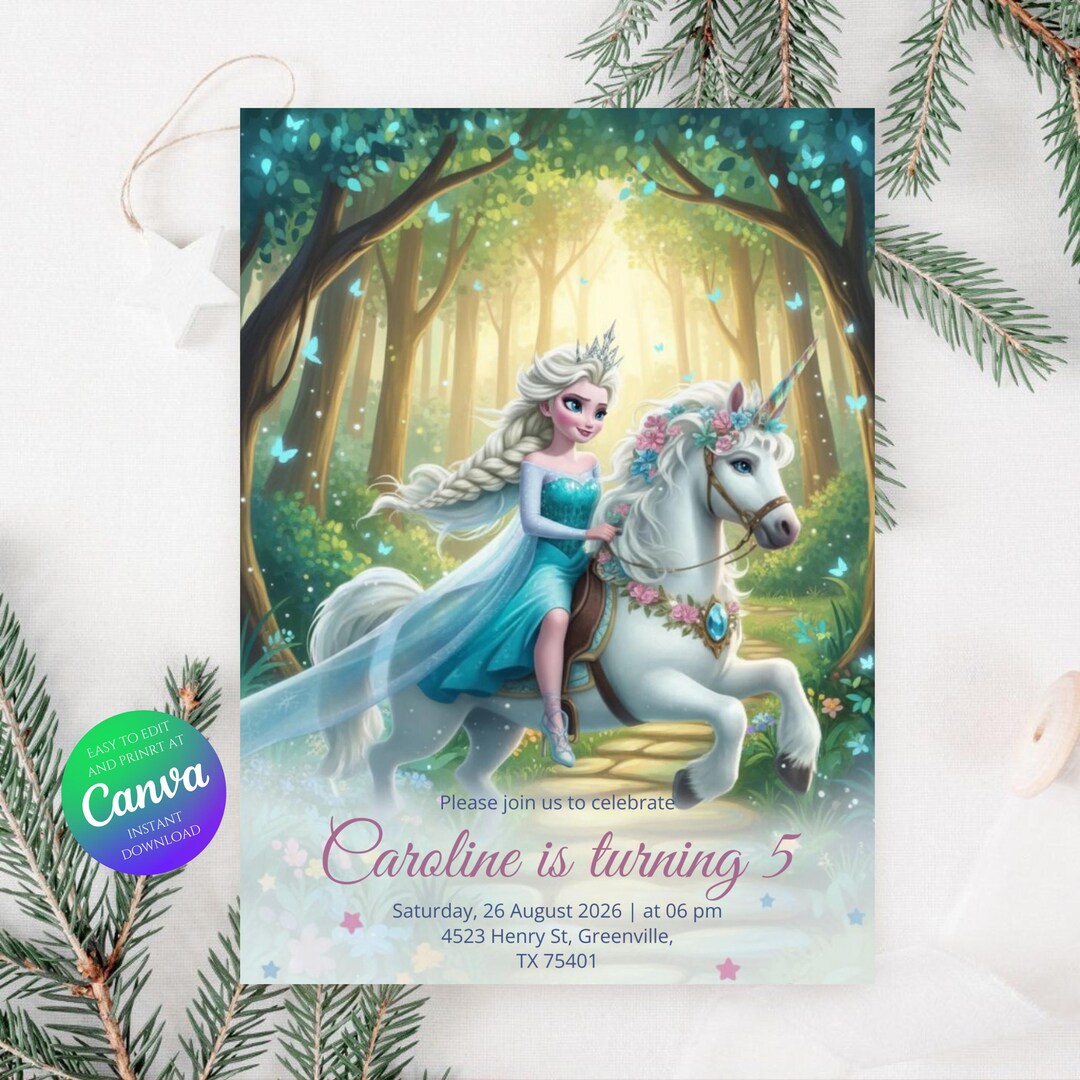 Frozen Birthday Invitation Editable, Elsa Princess Kids Party Invite ...