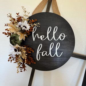 14” Hello Fall Wood Round Door Hanger - Etsy