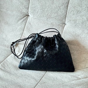 Woven Tote Bag, Large Leather Hobo Bag, Minimal Shoulder Bag, Leather ...