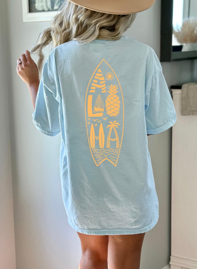 Summer Beach T-shirt : Aloha Surf Board Graphic Tee in Fuzzy Peach ...