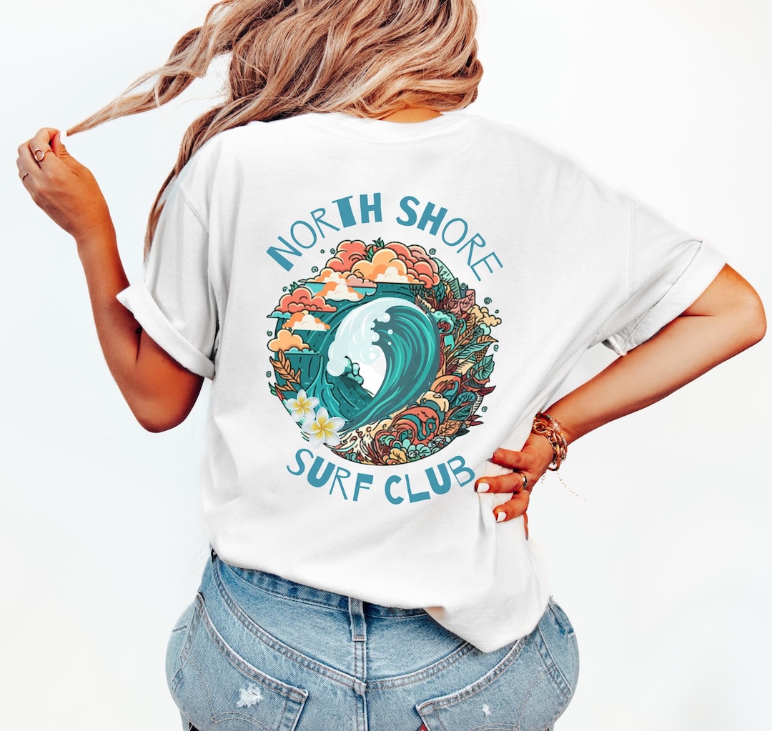 Hawaiian North Shore Surf Club Graphic Tee - Beach Vibes; Ocean Waves ...