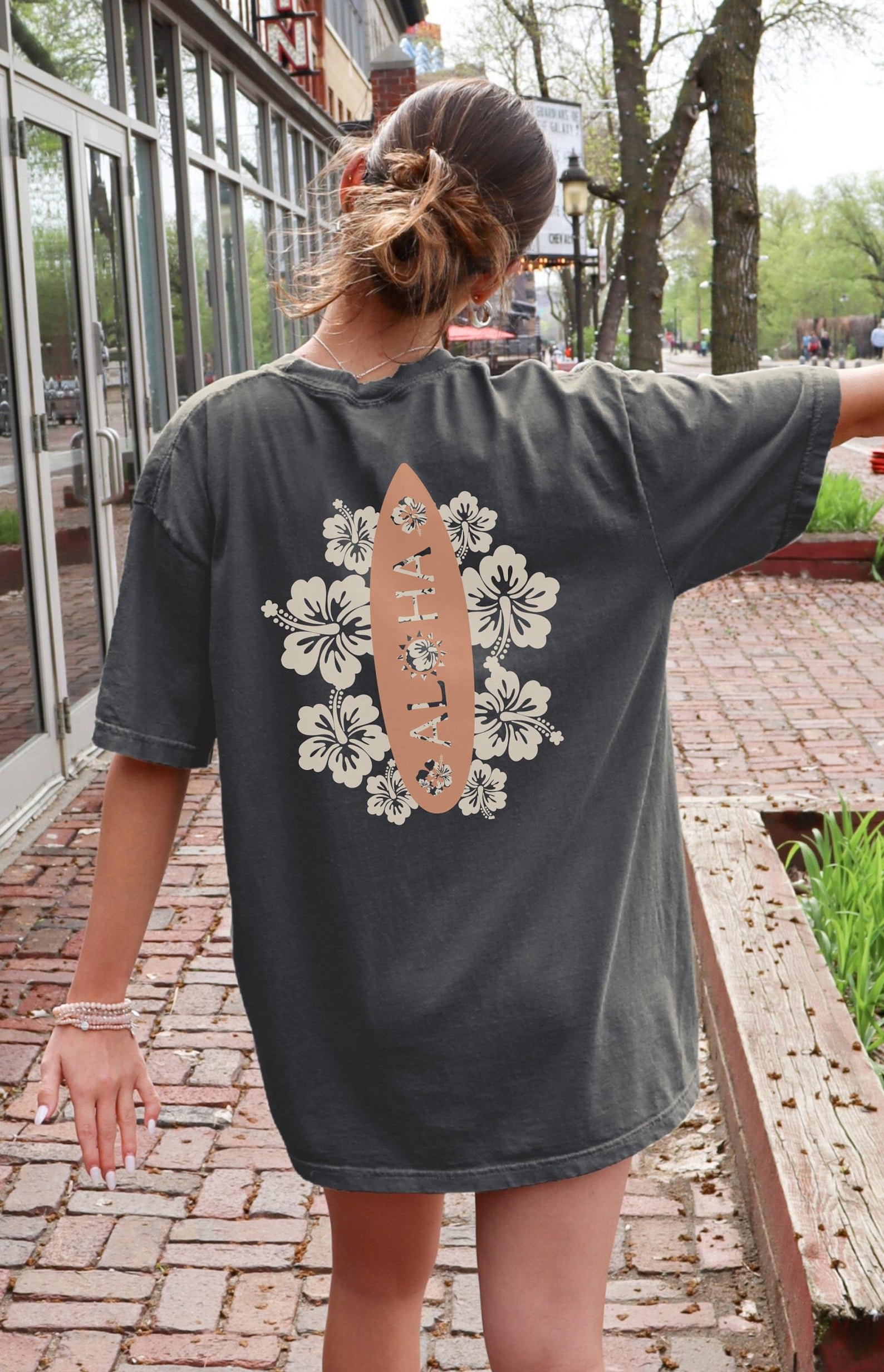 Summer Beach T-shirt : Aloha Flower Surf Board Graphic Tee in Fuzzy ...