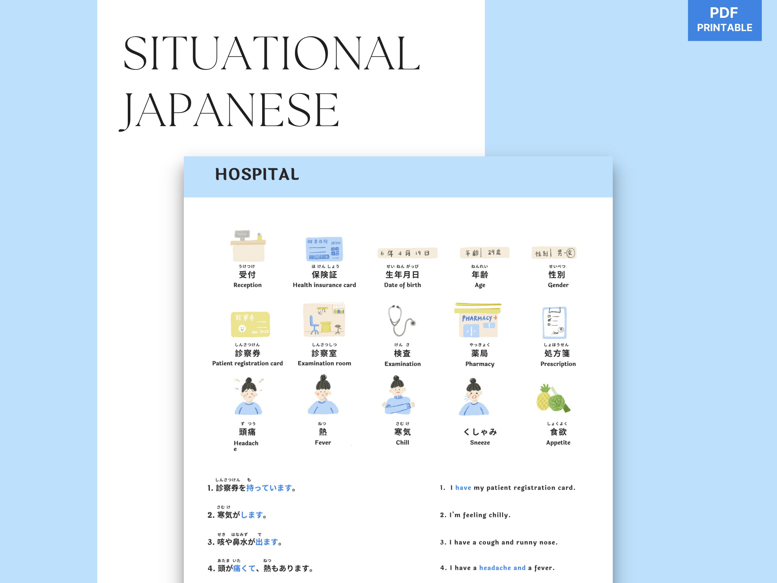 Hospital Japanese, Situational Japanese, Japanese Learning Worksheet ...