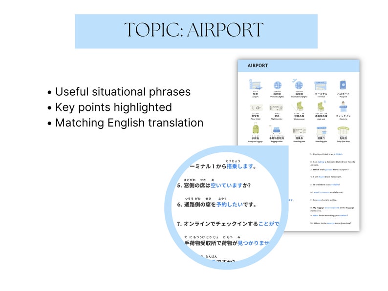 Airport Japanese, Situational Japanese, Japanese Learning Worksheet ...