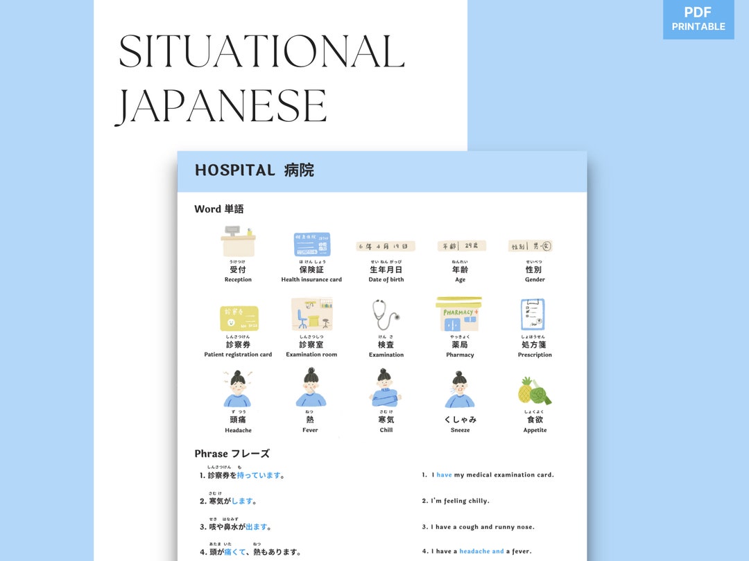 Hospital Japanese, Situational Japanese, Japanese Learning Worksheet ...
