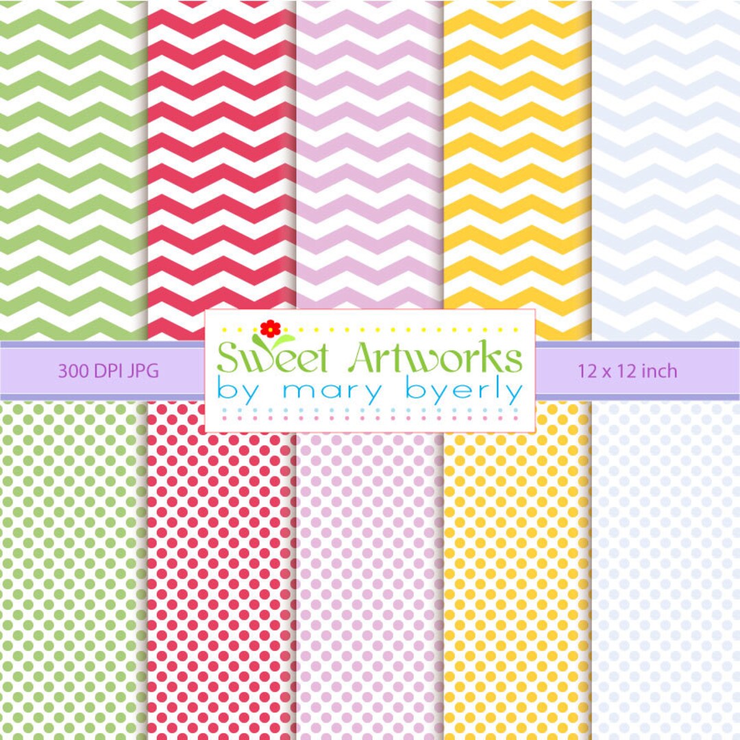 Chevron & Polka Dot Scrapbook Paper – Colorful Digital Backgrounds ...