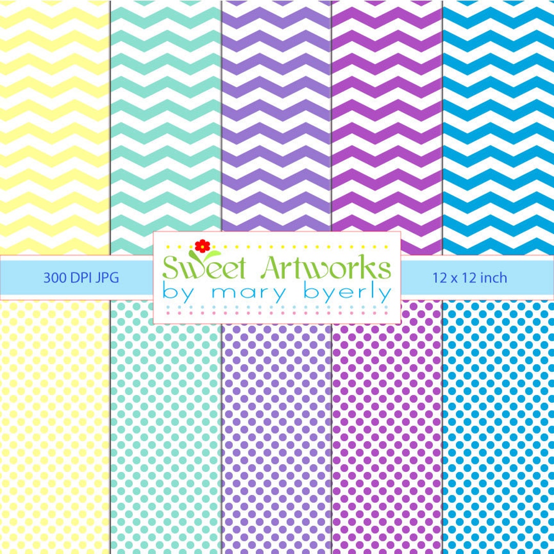 INSTANT DOWNLOAD - Chevron and Polka Dot Digital Printable 12" X 12 ...
