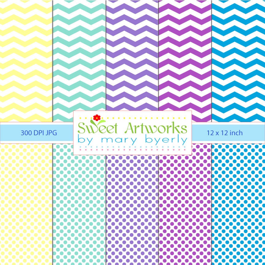 Chevron & Polka Dot Digital Papers – Scrapbook Backgrounds (digital ...