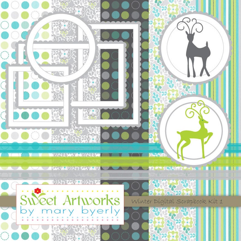 INSTANT DOWNLOAD - Winter Themed Digital Printable Scrapbook Paper Kit ...