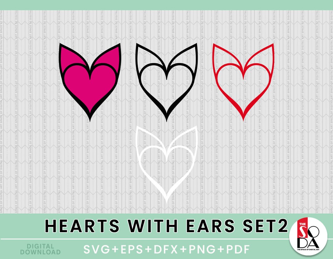 Heart With Ears, Heart Outline Svg, Love Svg, Ears Svg, Valentine Svg ...