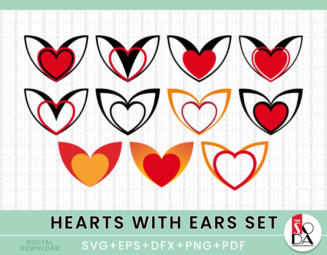 Heart With Ears, Heart Outline Svg, Love Svg, Fox Ears Svg, Valentine ...