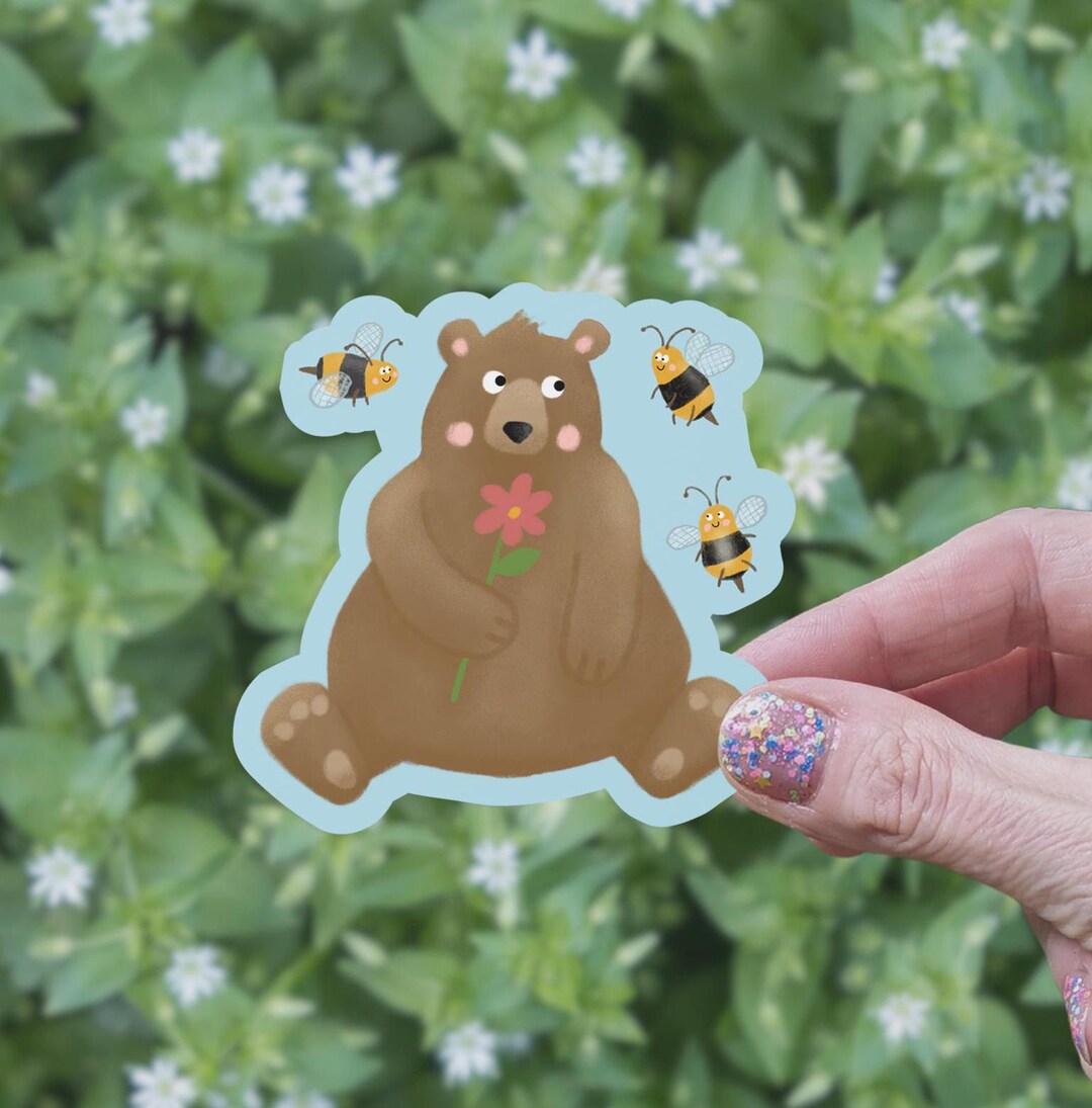 Bear With Bees Sticker | Vinyl Sticker, Cute Sticker, Cute Bear Sticker ...