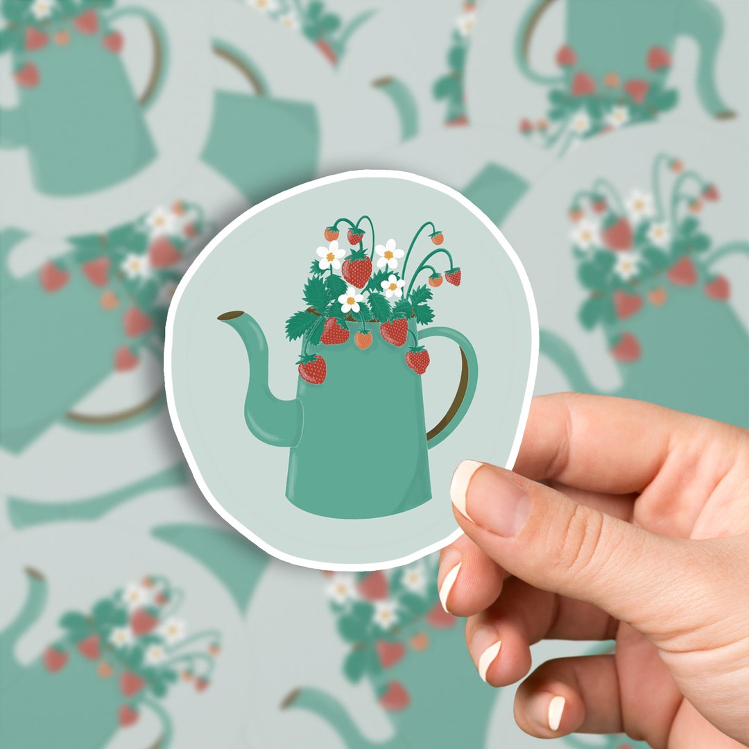 Strawberry Teapot Sticker, Vinyl, Waterproof, Water Bottle Sticker ...