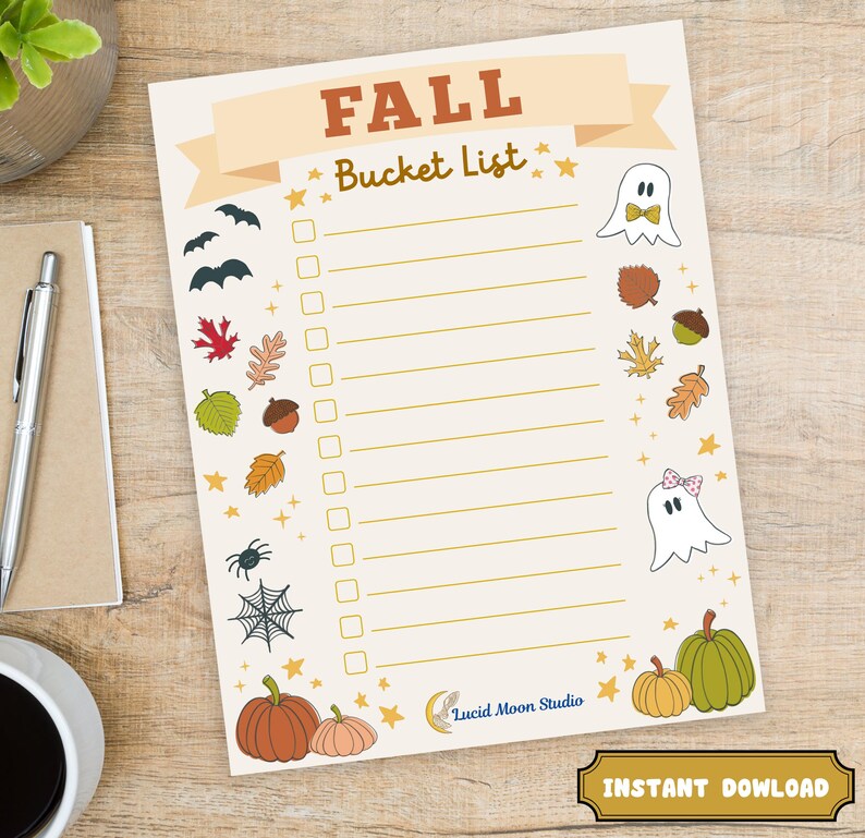 Fall Bucket List Printable | Fall Checklist, Instant Download PDF, Fall ...