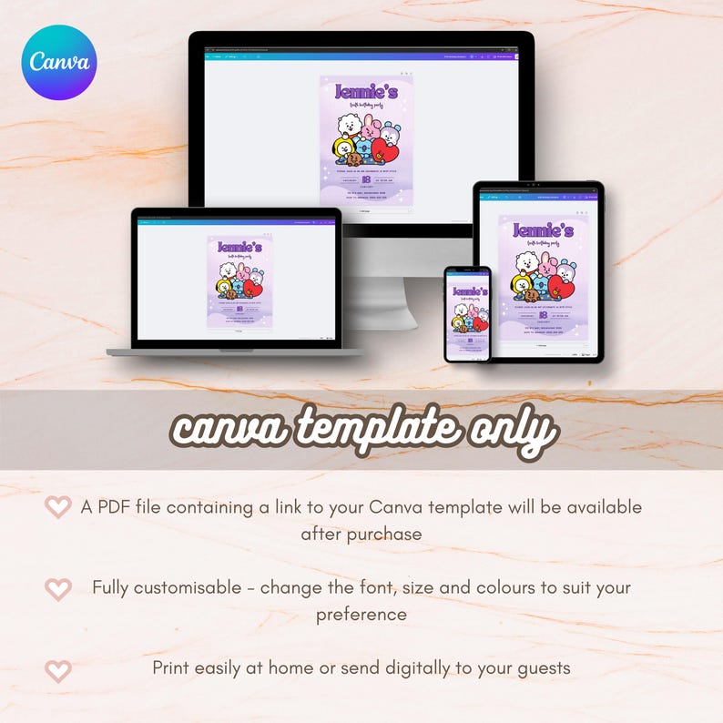 BT21 Birthday Invitation – Editable Canva Template | Instant Download ...