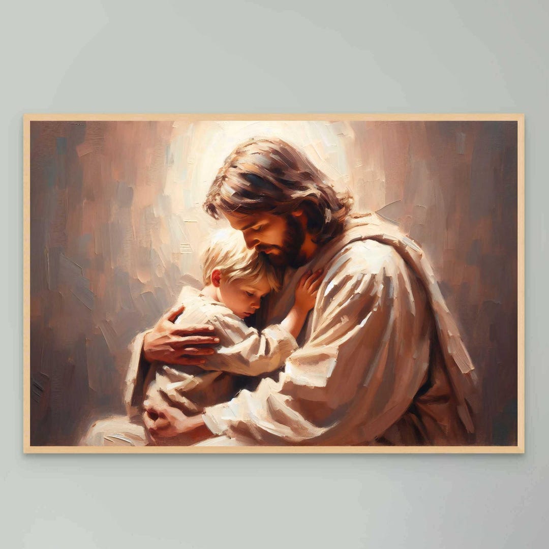 Jesus and Boy, Digital Art, Jesus and Boy, Christian Poster, Nursery ...