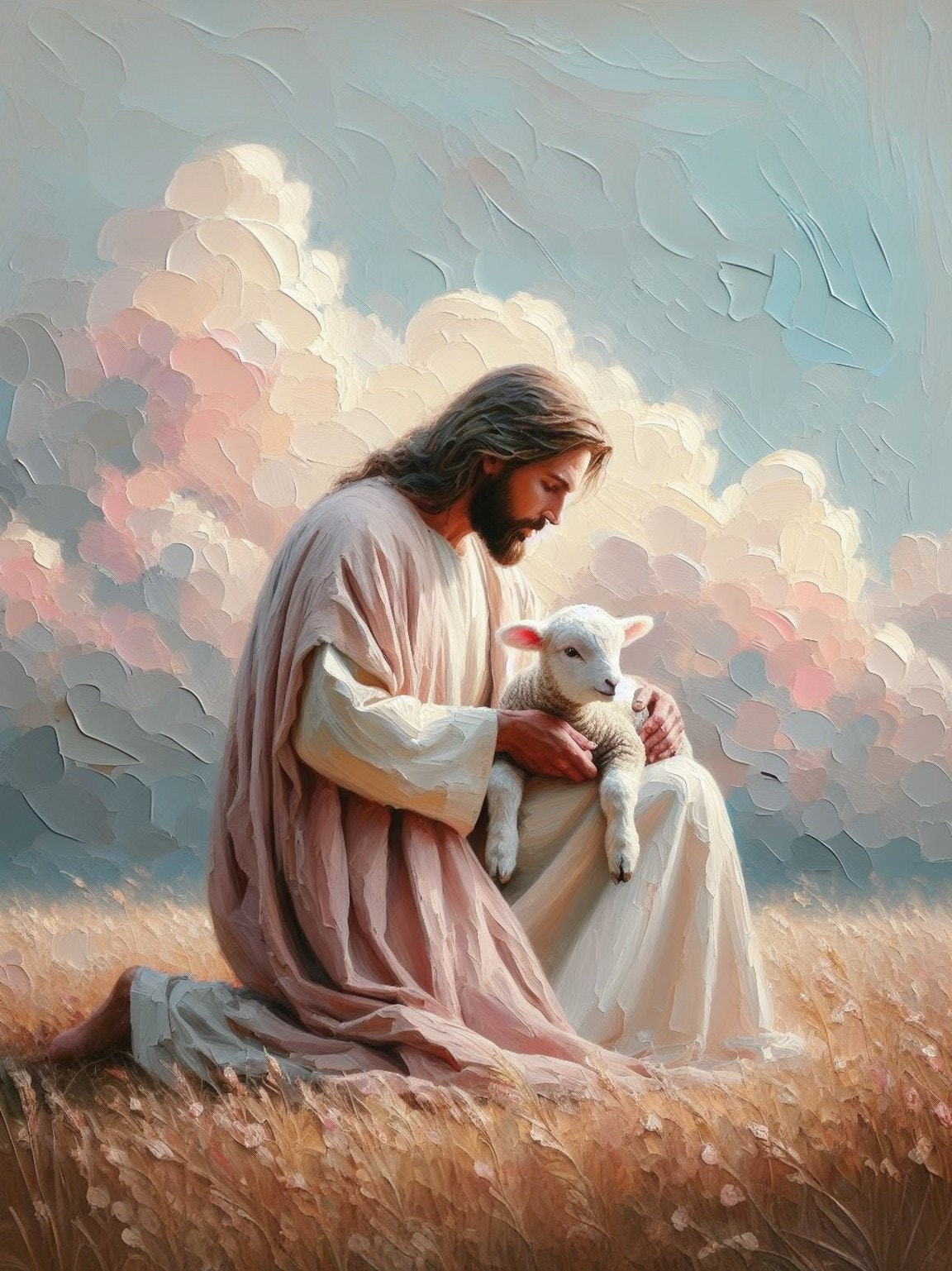 A Loving Shepherd, Jesus Leaves the 99, Christian Art, Jesus and Lamb ...