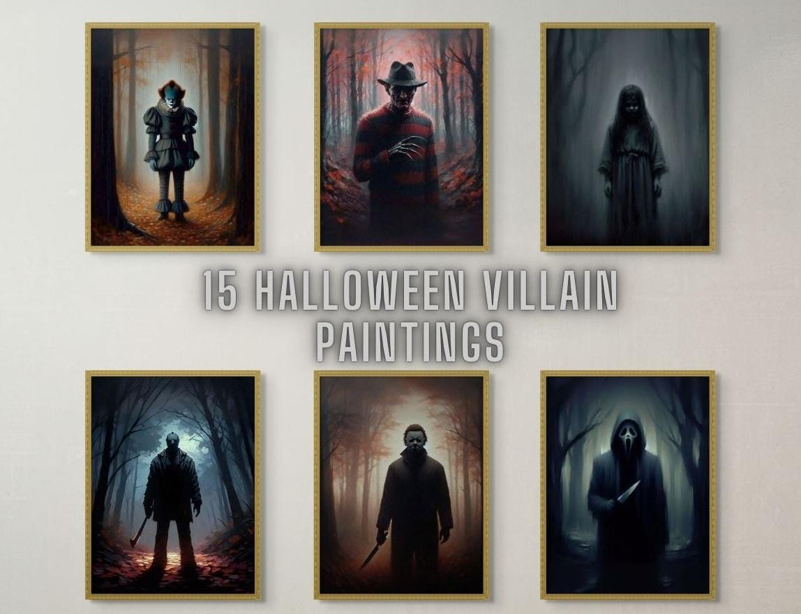 Halloween Villain Art Bundle, Scary Halloween Decor, Ghost Painting ...