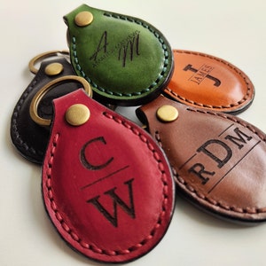Personalized Leather Keychain With Custom Logo - Engraved Key Ring ...
