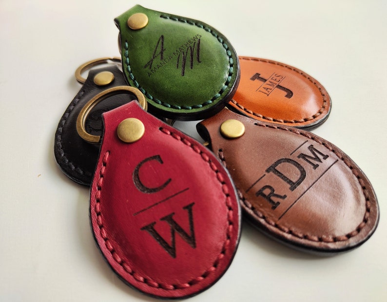 Personalized Leather Keychain With Custom Logo Engraved Key Ring ...
