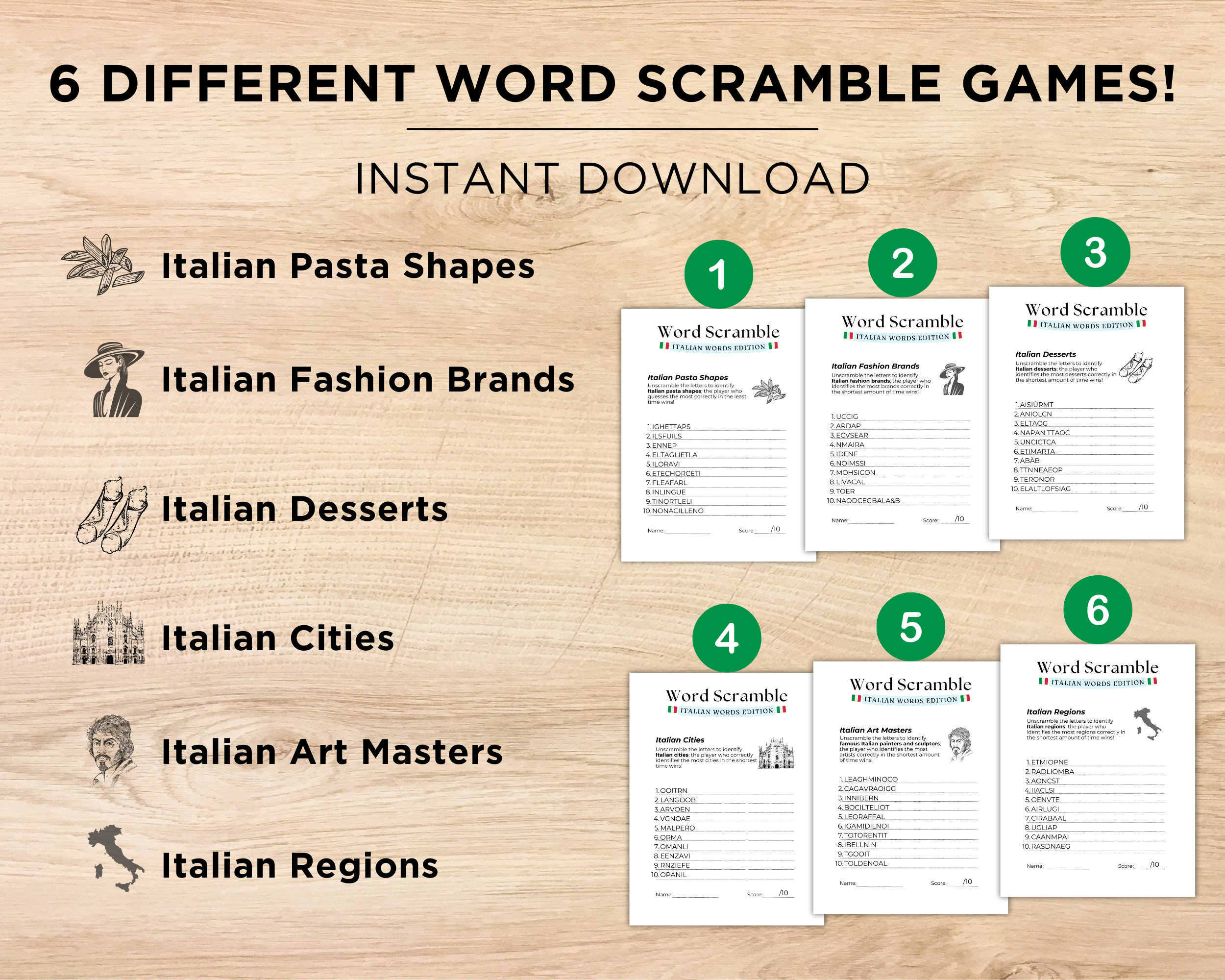 Printable Word Scramble Bundle -italian Words Edition- Instant Download ...
