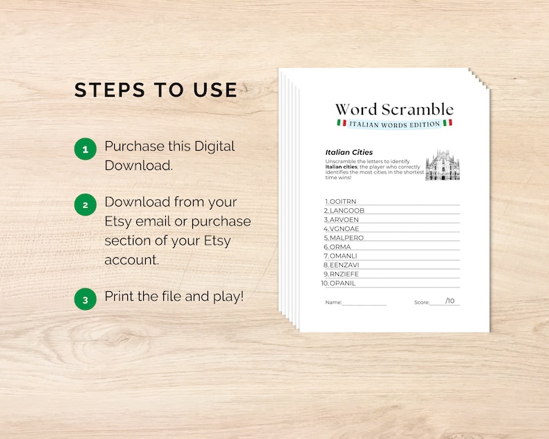 Printable Word Scramble Bundle italian Words Edition Instant Download 6 ...