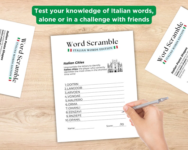 Printable Word Scramble Bundle italian Words Edition Instant Download 6 ...