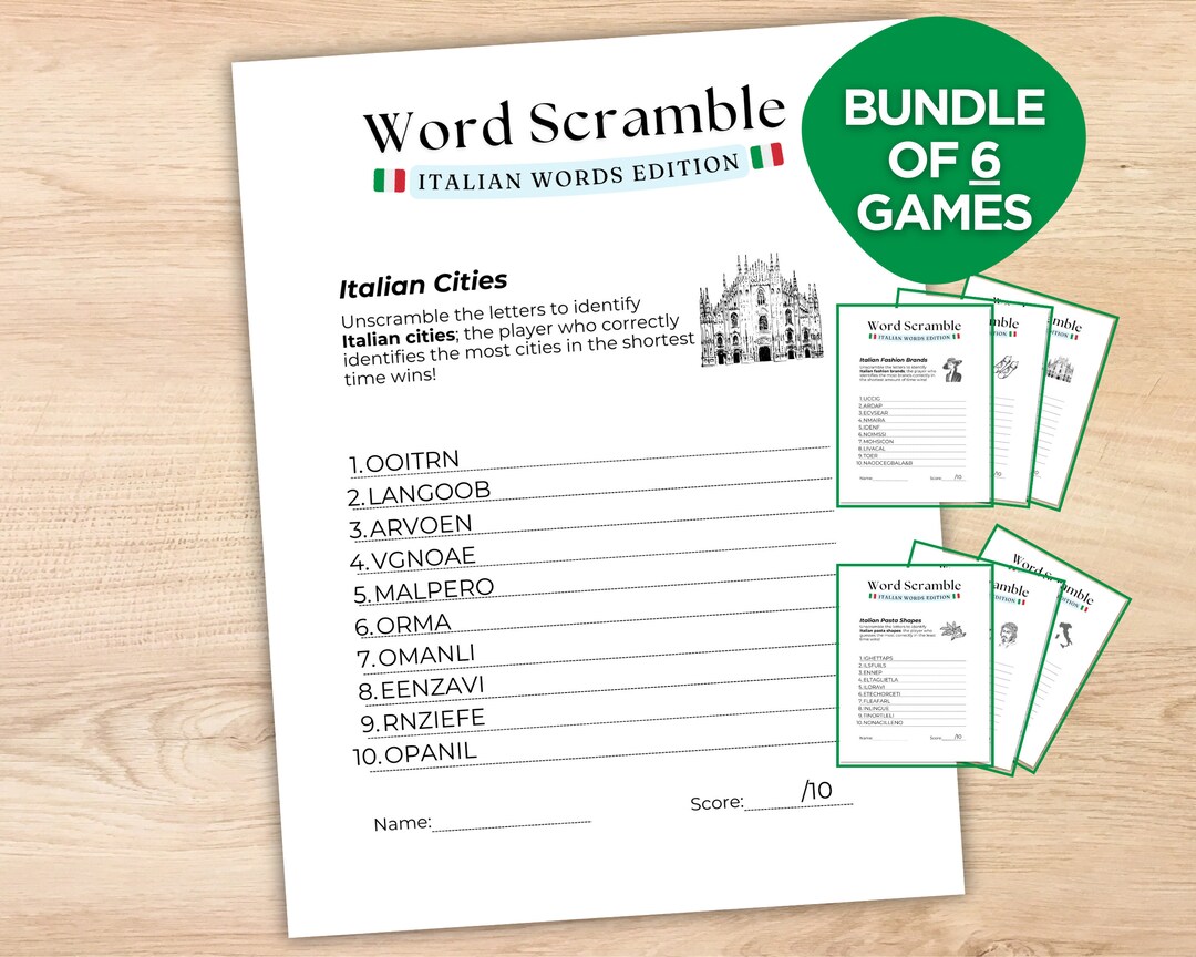 Printable Word Scramble Bundle -italian Words Edition- Instant Download ...