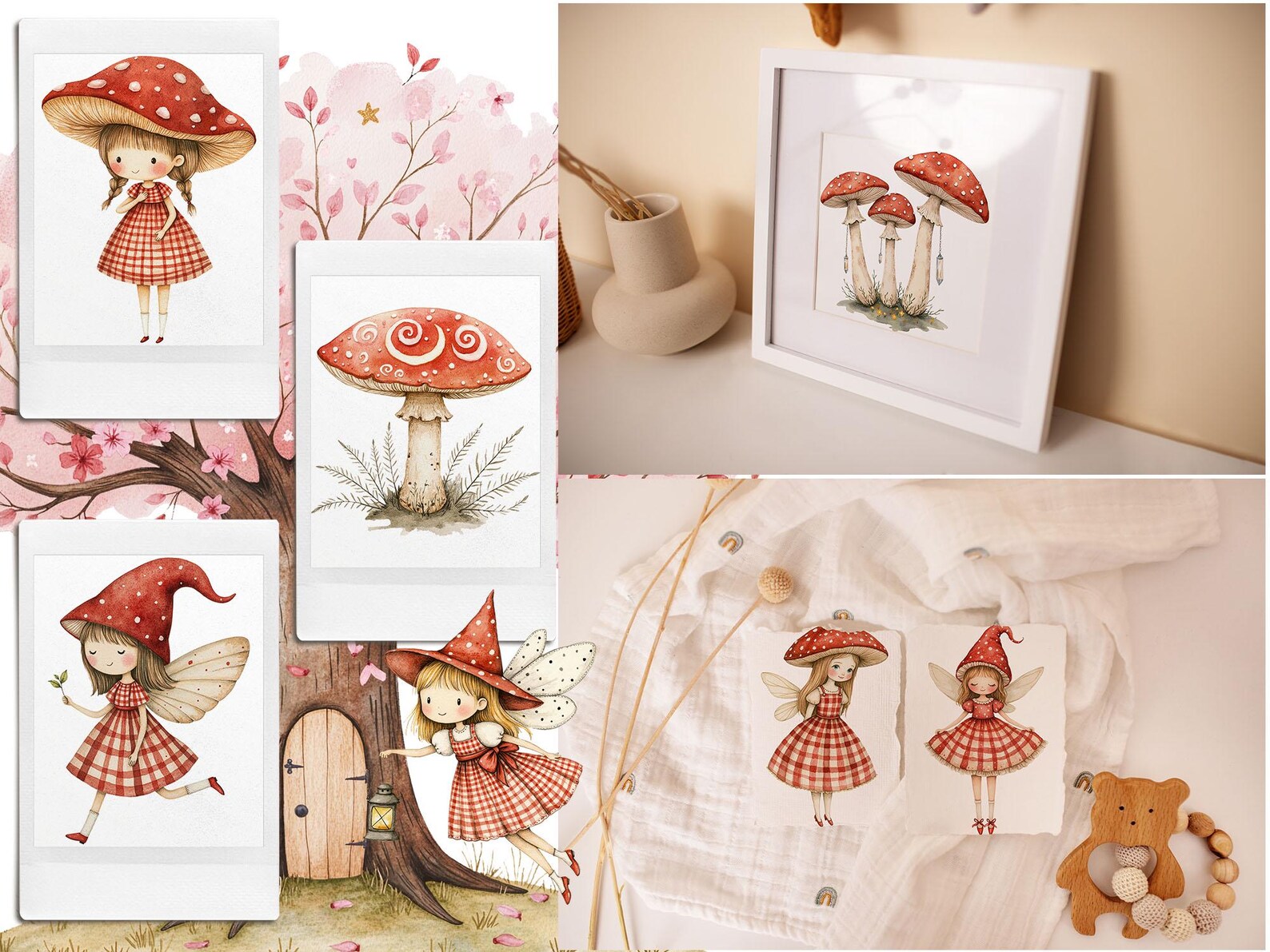 Watercolor Cute Magic Fairy Mushroom Clipart, Mushroom Fairy Garden ...