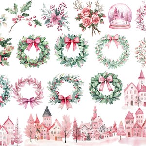 Pink Trendy Christmas Santa Png Bundle, Pink Winter Woodland Animal ...