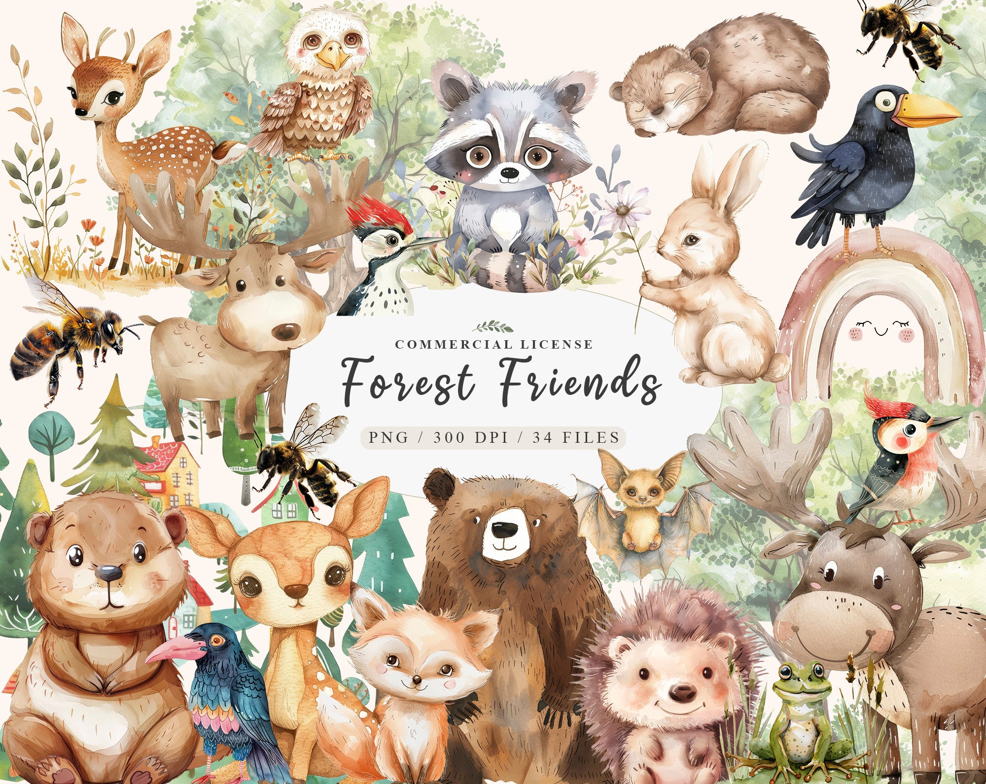 Woodland Animals Clipart Bundle, Mega Clipart Bundle, Baby Animals ...