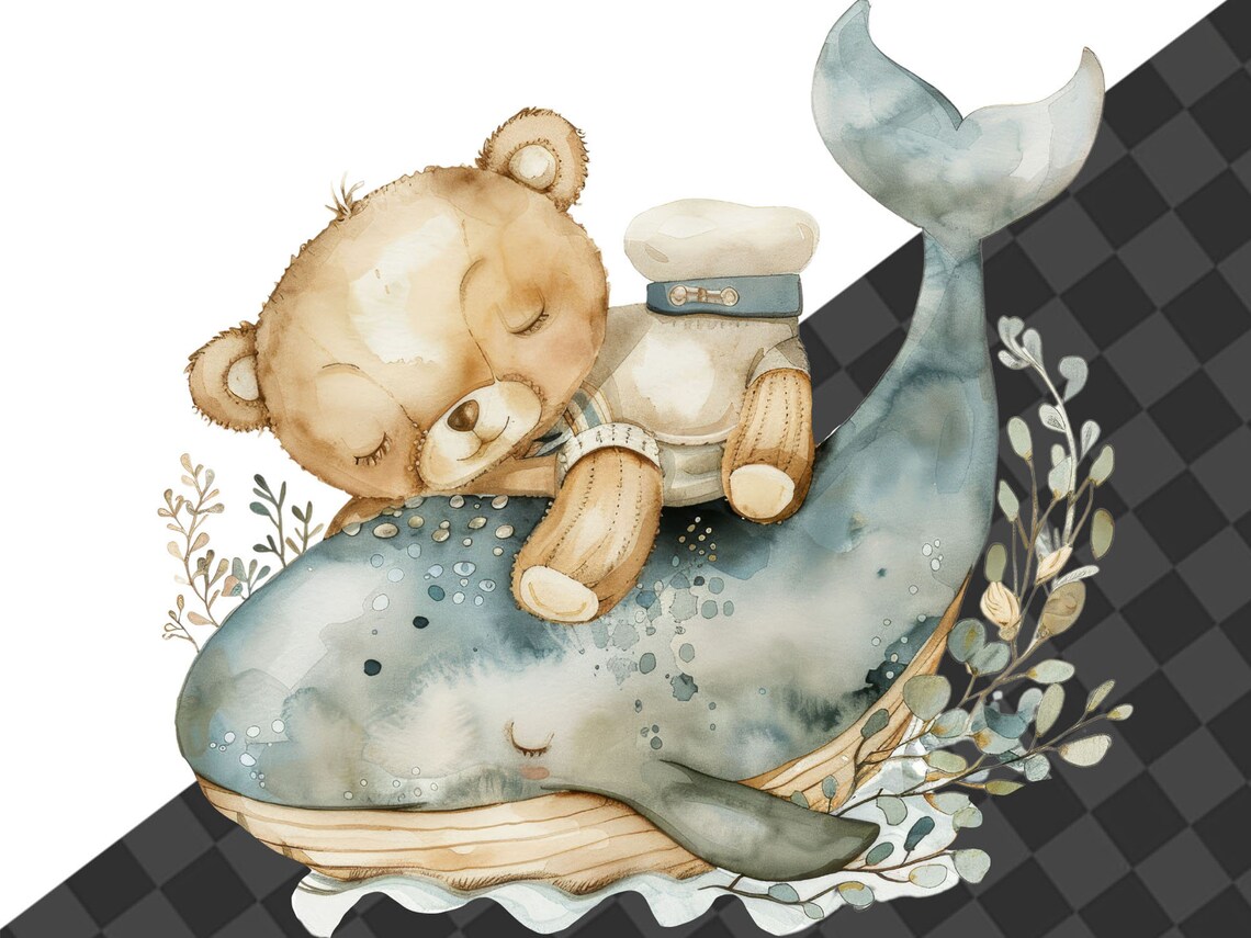 Whale Watercolor Clipart, Blue Whale Clipart, Nautical Baby Shower ...