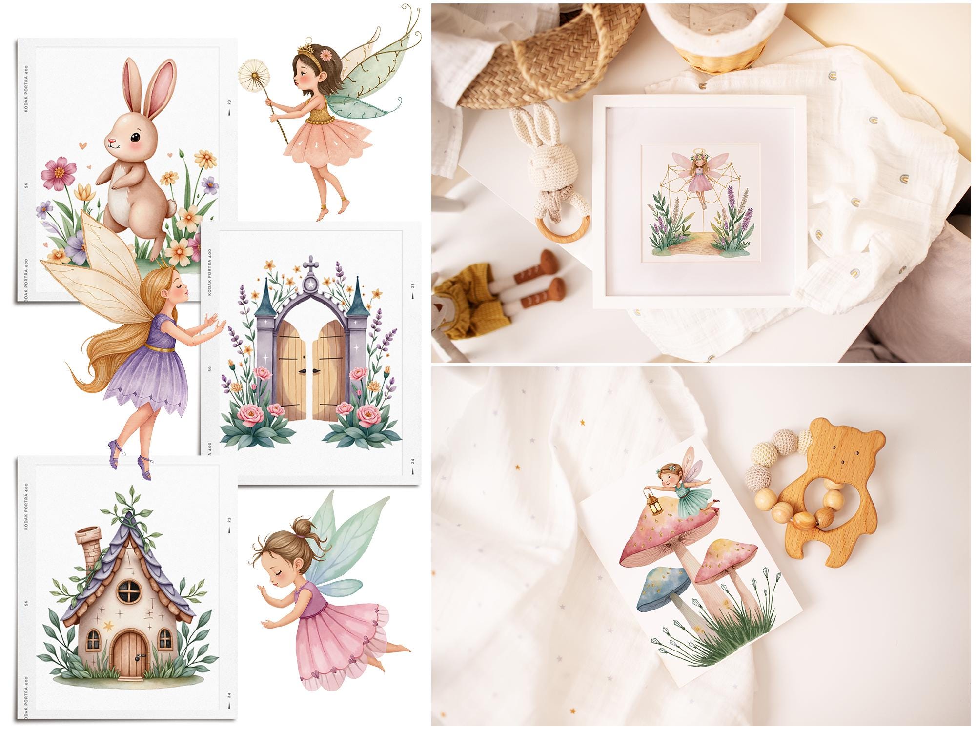 Watercolor Magical Garden Pink Fairies Clipart Bundle, Cute Fantasy ...