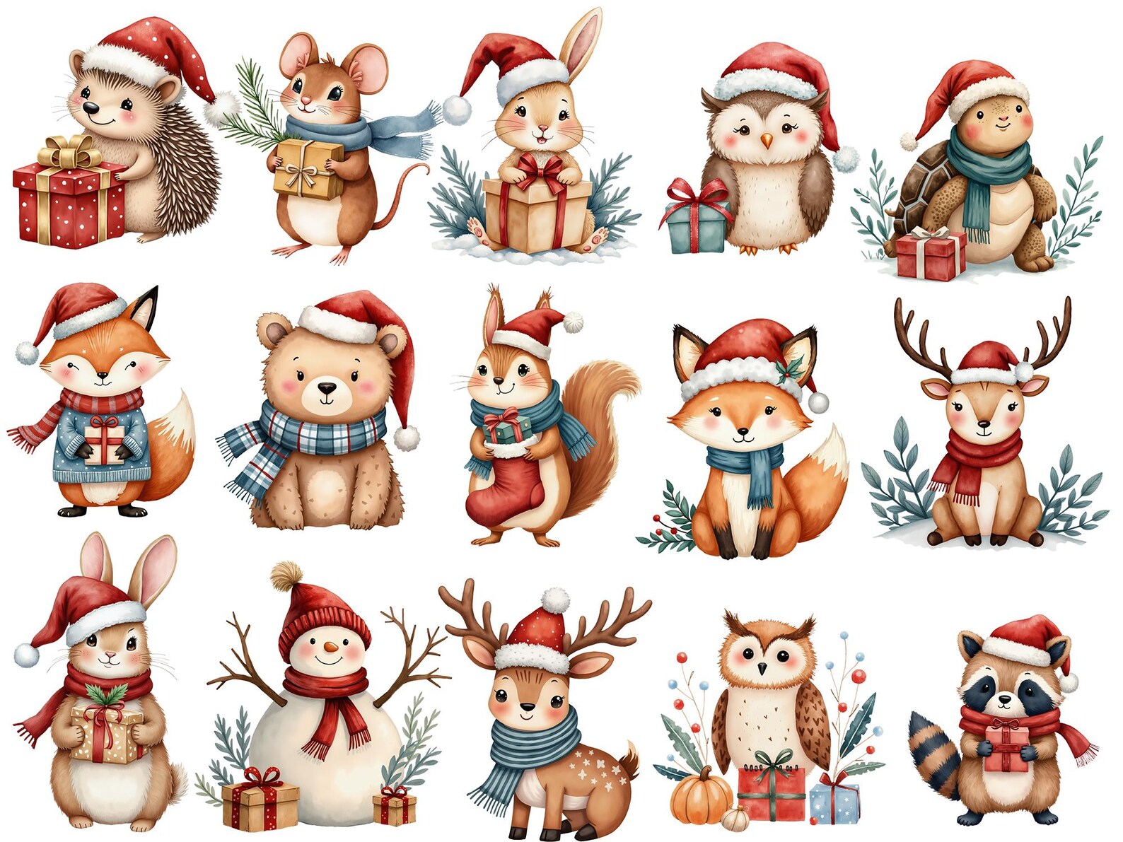 Sweet Christmas Woodland Animals Enchanted Forest Clipart Bundle ...