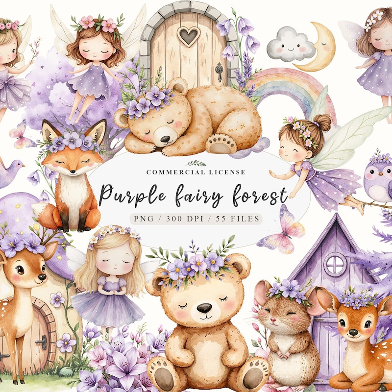 Purple Woodland Clipart - Etsy