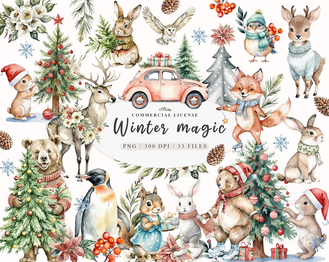 Cute Winter Pole and Woodland Animal Clipart for Christmas Bundle ...