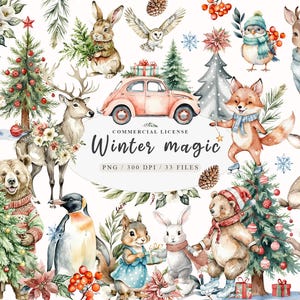 Cute Winter Pole and Woodland Animal Clipart for Christmas Bundle ...