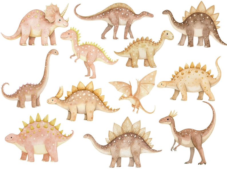 Watercolor Prehistoric Cute Dinosaur Triceratops T-rex Clipart, Wild ...