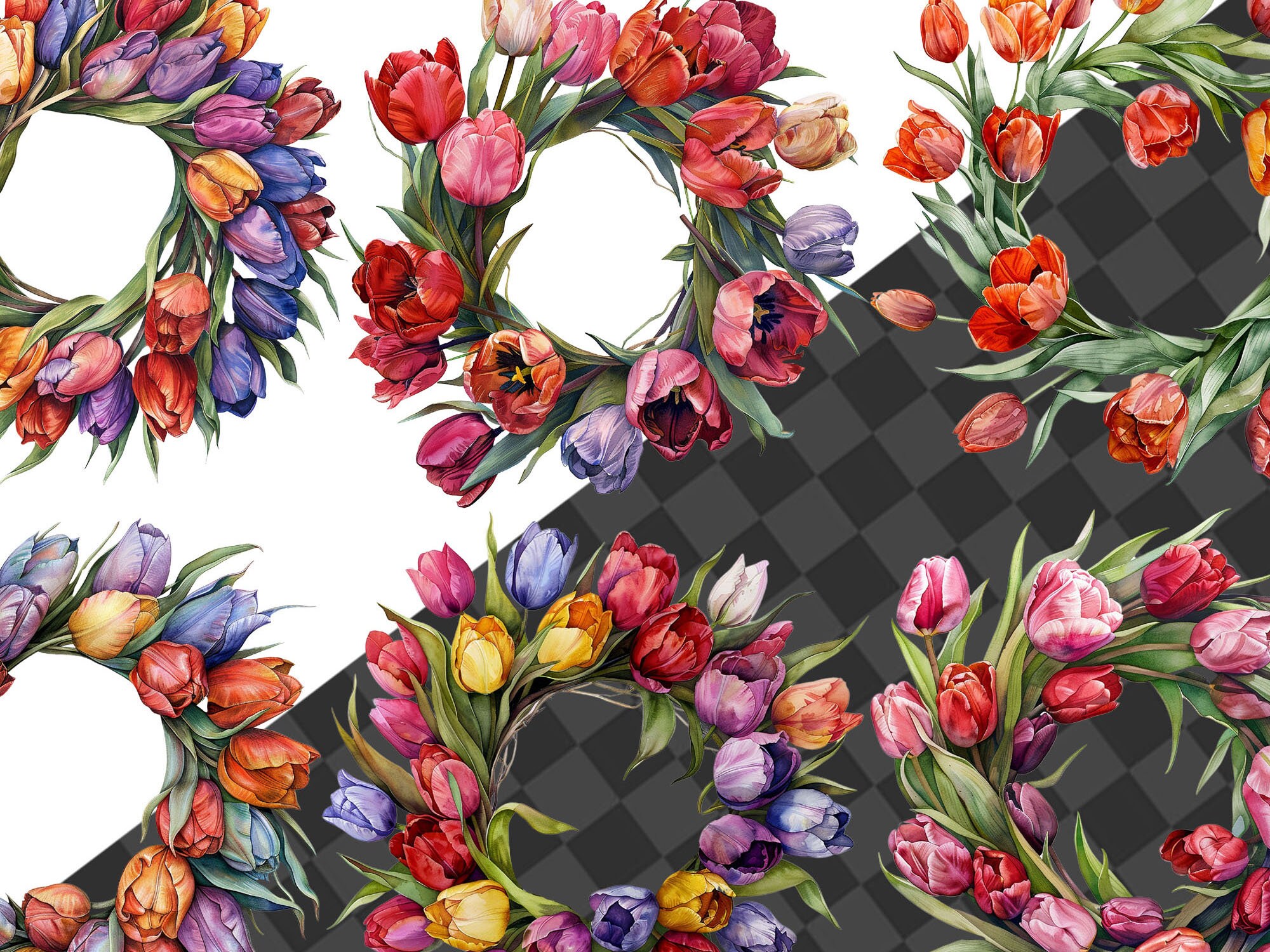 Tulip Wreath, Advent Wreath, Floral Frame Clipart, Tulip Bucket Wreath ...