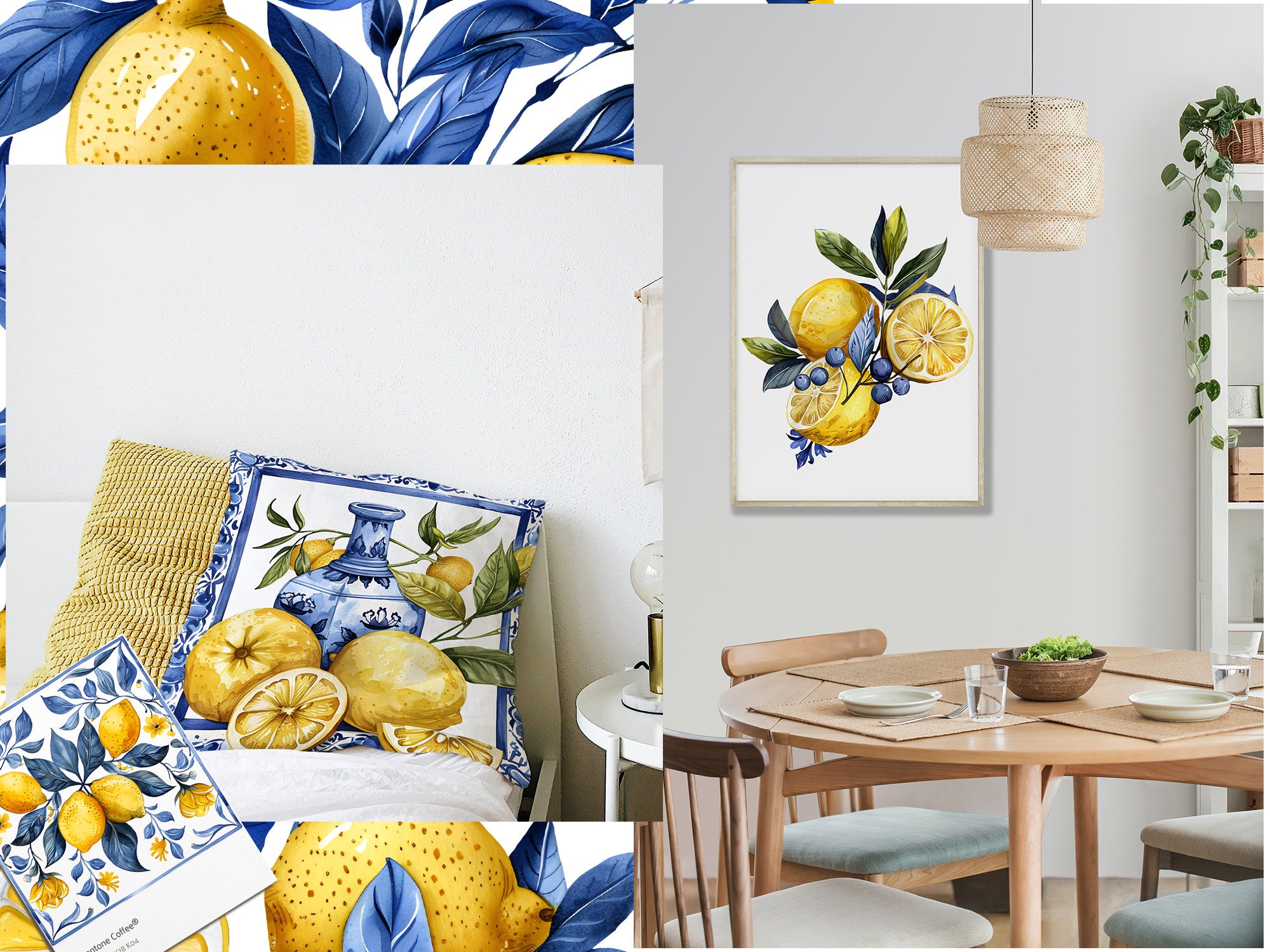 Portuguese Tiles, Lemon Branch Print, Mediterranean Tile, Lemon Tile ...