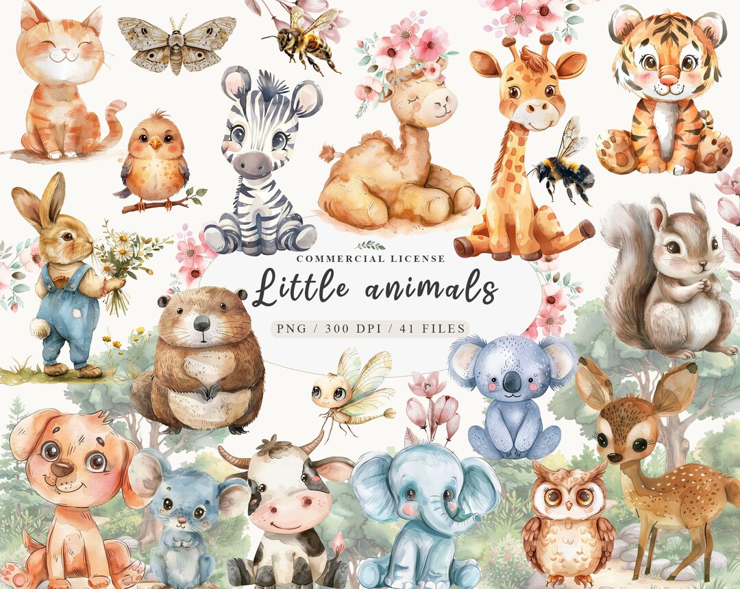 Adorable Watercolor Boho Animals Clipart for Jungle and Woodland Themes ...
