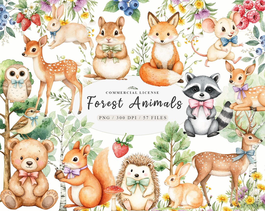 Forest Spring Woodland Animals Png, Enchanted Cute Floral Animals ...