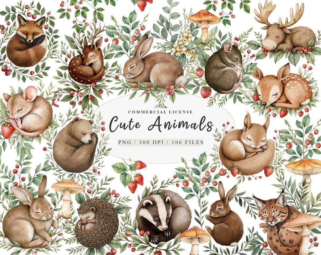 Cute Sweet Forest Friends Animals Wreath Png, Spring Woodland and ...