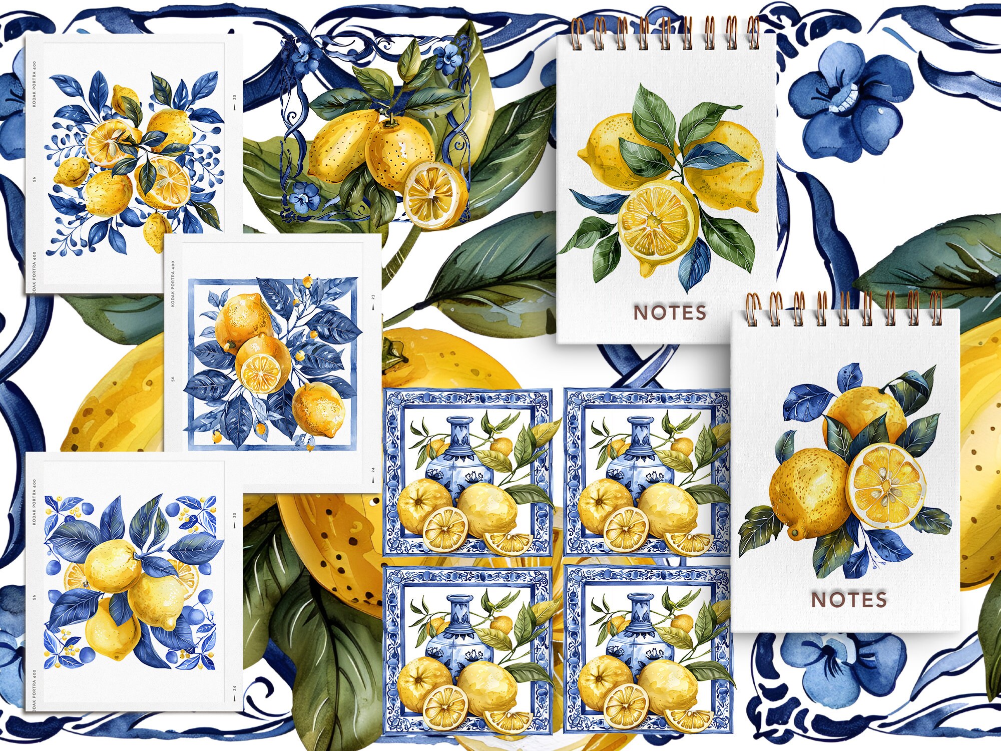 Portuguese Tiles, Lemon Branch Print, Mediterranean Tile, Lemon Tile ...