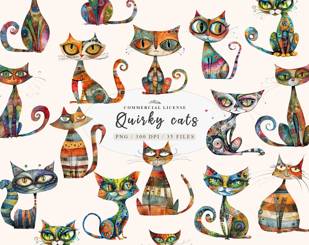 Funny Cat Clipart, Quirky Cat Png, Quirky Cat Clipart, Whimsical Cats ...