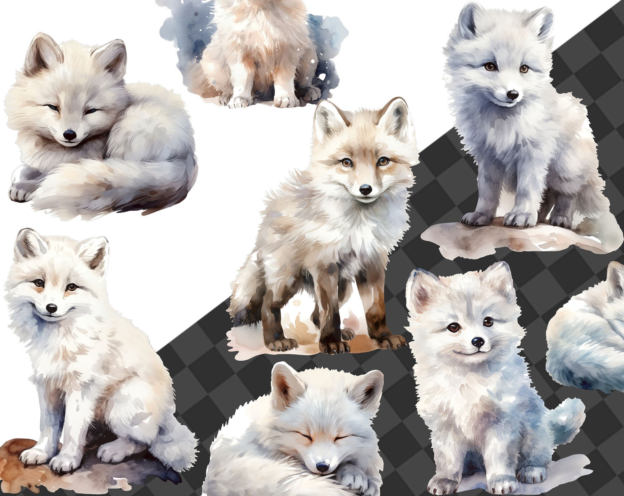 Nordic Christmas Arctic Fox Clipart Bundle, Nordic Wildlife Christmas ...