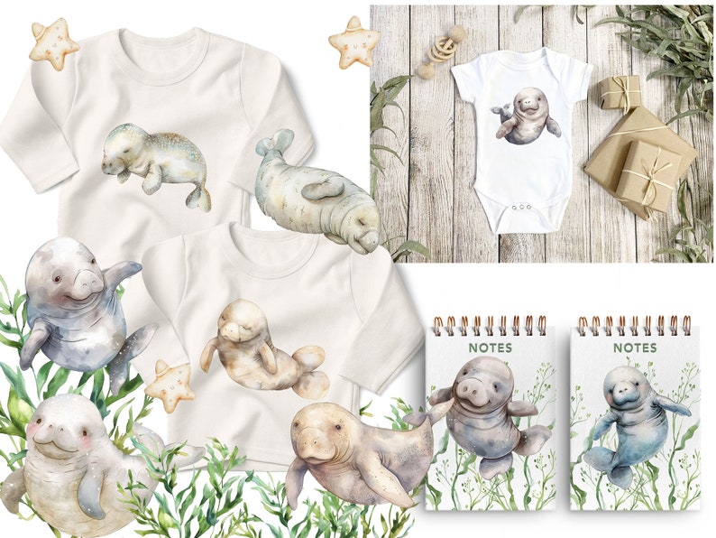 Baby Watercolor Manatees Clipart, Manatee Baby Png, Aquatic Clipart ...