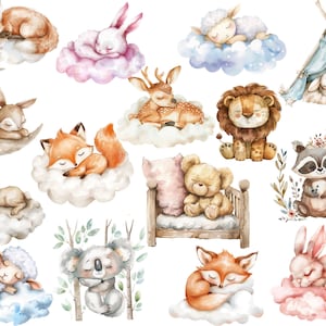 Boho Woodland Animals PNG for Nursery, Sleeping Animal Bundle, Boho ...